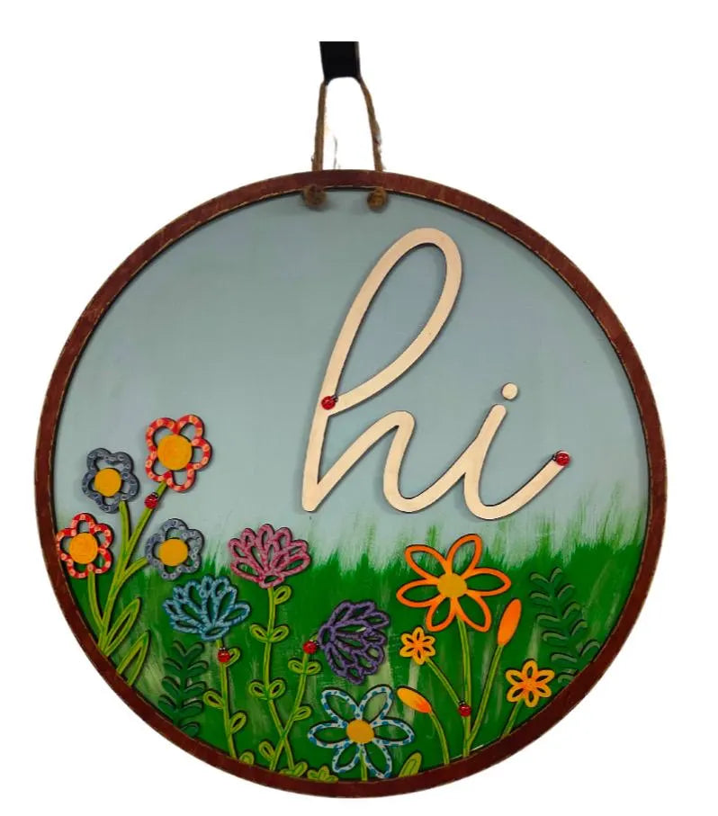 18” Hand-Painted Floral “Hi” Door Hanger – Cheerful Spring & Summer Wr ...